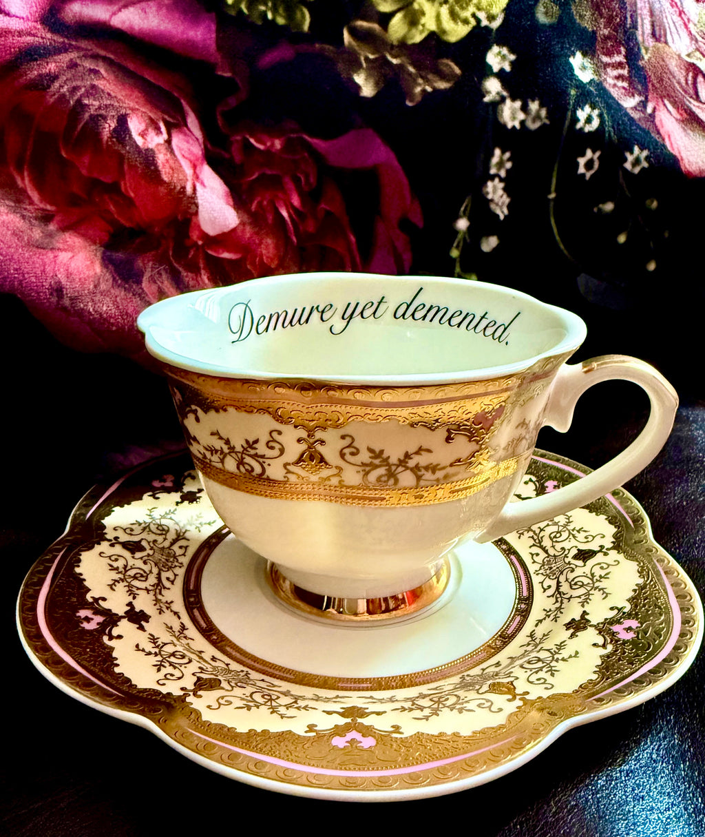 Demure yet Demented Vintage Style teacup and saucer – Miss Havisham's ...